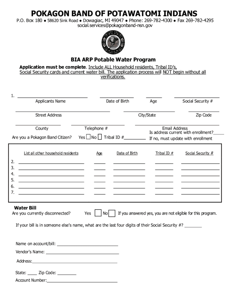 Fillable Online BIA ARP Potable Water Program Fax Email Print - pdfFiller