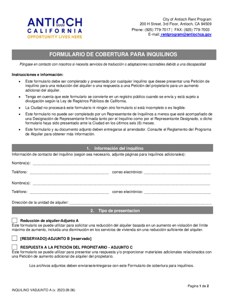 Rellenable en línea Forms - Rent Program - City of Antioch Fax Email ...
