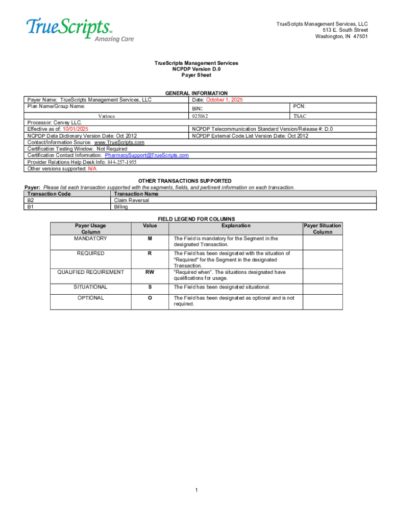 Fillable Online TrueScripts Payer Sheet 20251101.docx Fax Email Print ...