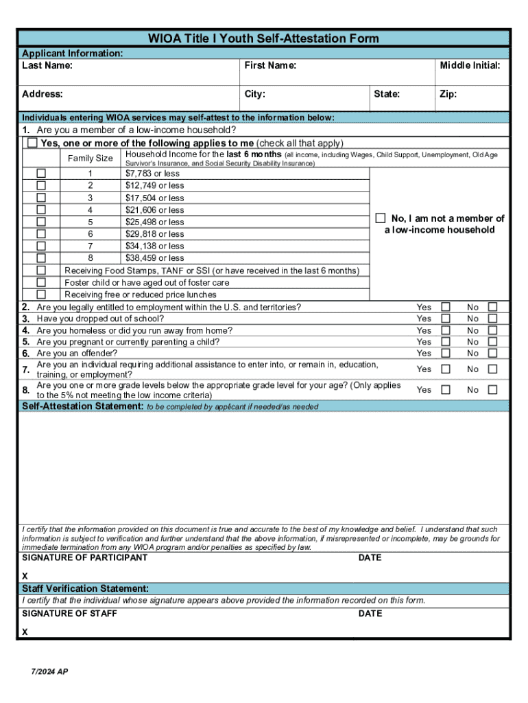 Fillable Online WIOA Title I Program Self-Attestation/Applicant ...
