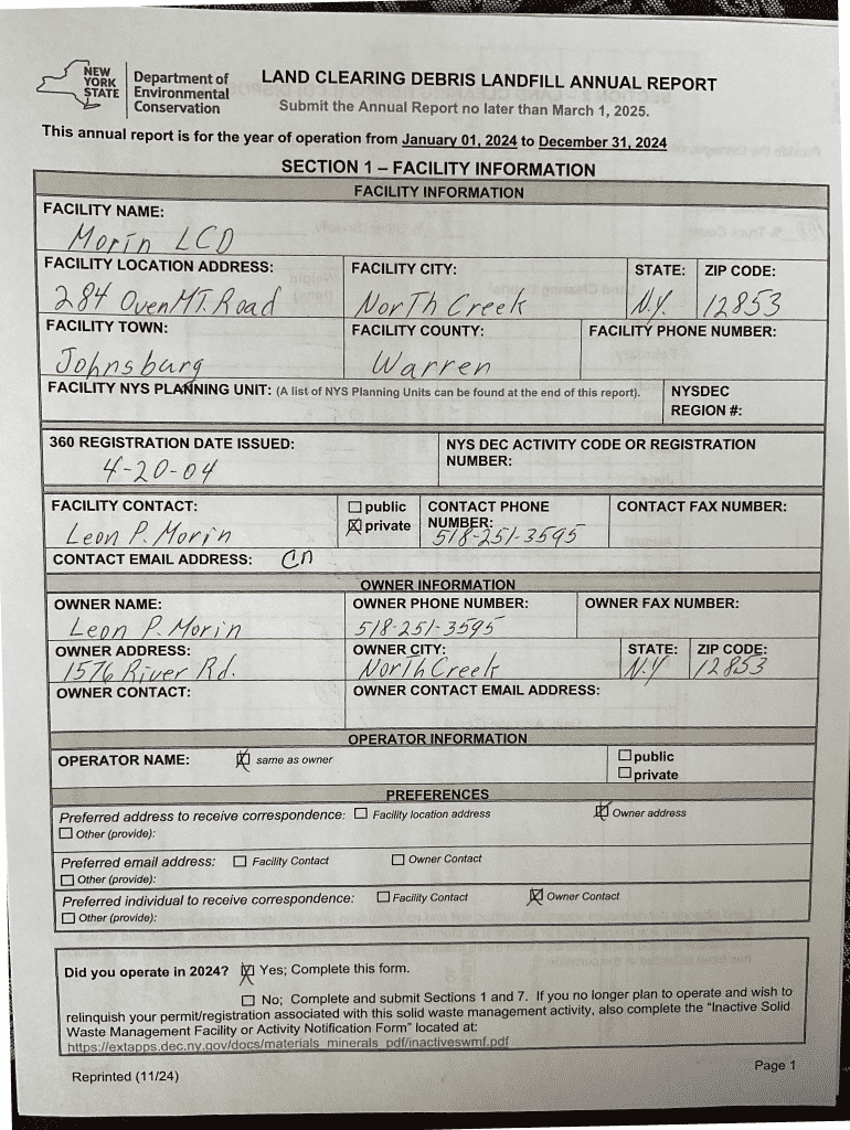 Fillable Online Morin Land Clearing Debris Landfill Annual Report Form ...