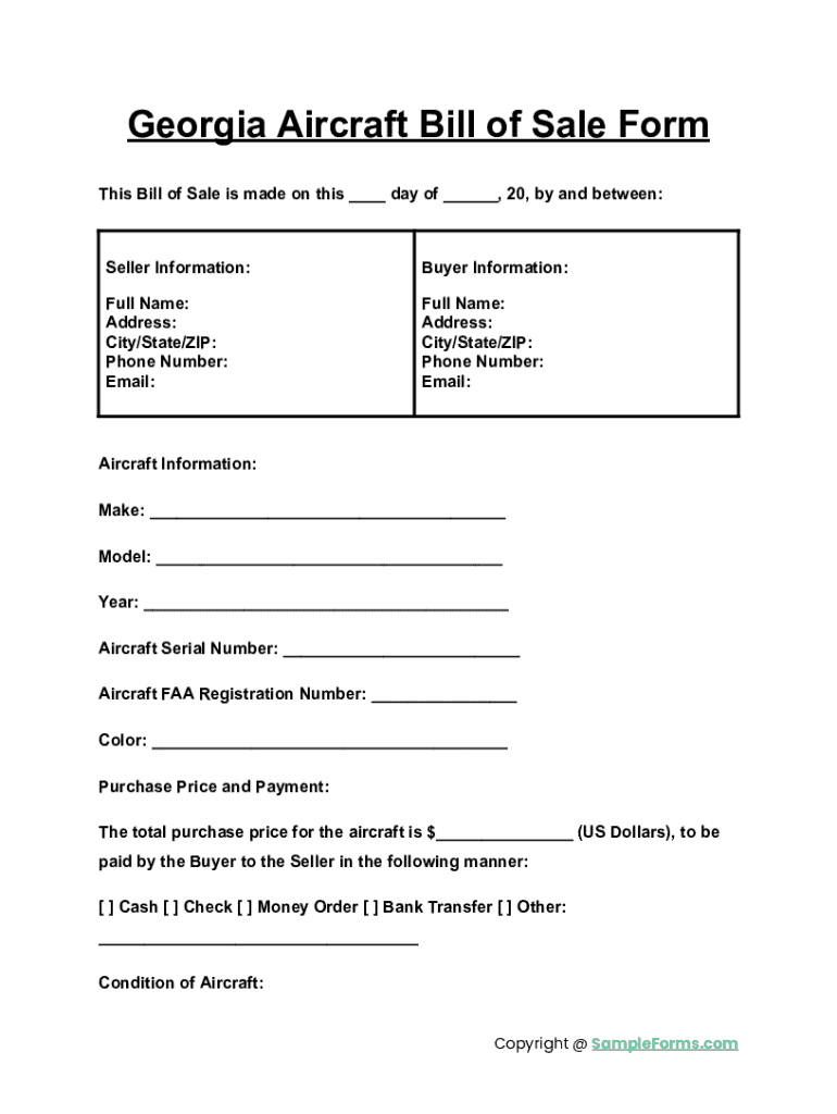 Fillable Online Free Aircraft Bill of Sale FormPDF - Free Forms Fax ...