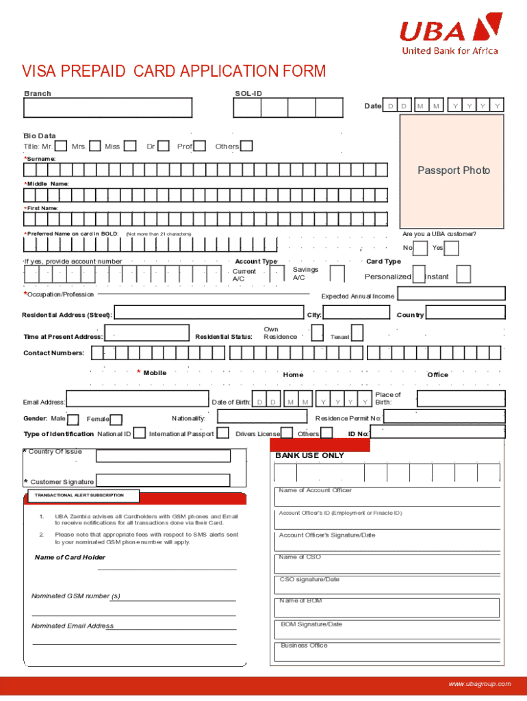 Visa Prepaid Card Application Form - Blank Fillable Template | Fill Out ...
