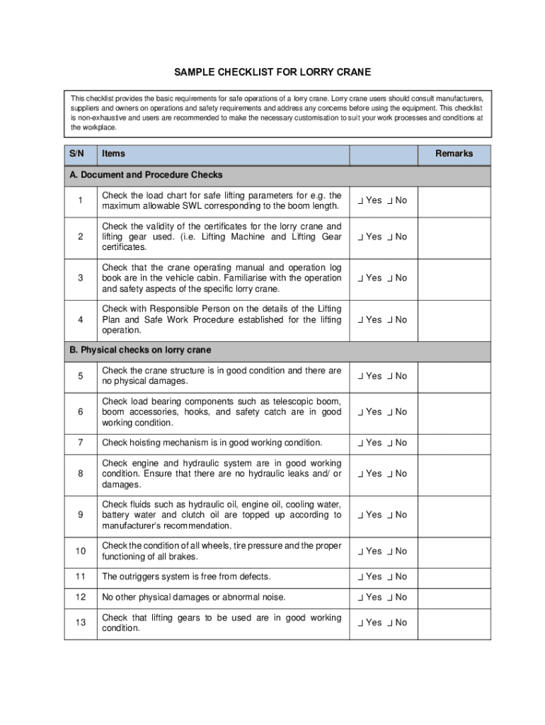 Lorry Crane Safety Checklist - Fill Out, Sign & Share Online | pdfFiller