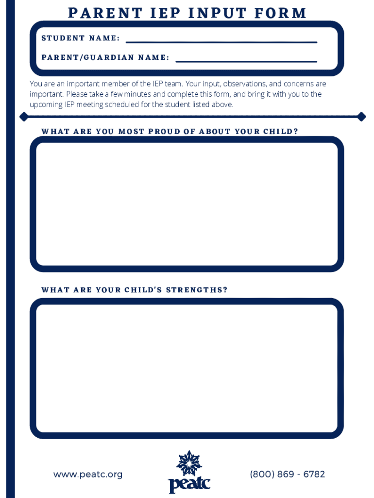 Parent IEP Input Form - Blank Fillable Template | Fill Out, Print ...