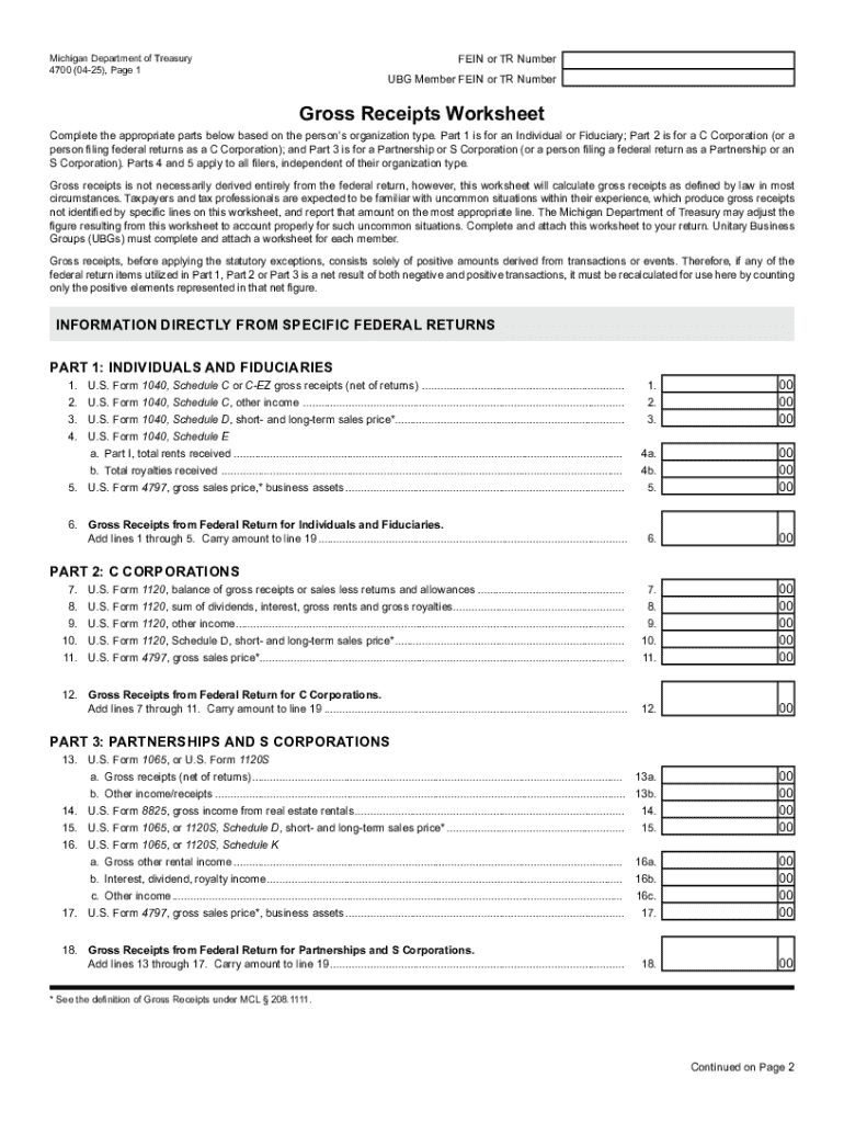 Fillable Online 4700, Gross Receipts Worksheet Fax Email Print - pdfFiller