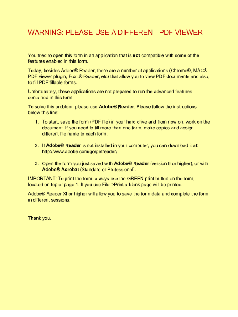 Fillable Online You tried to open this form in an application that is ...