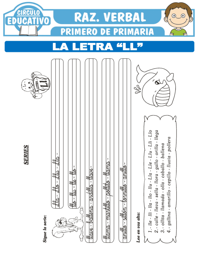 Rellenable en línea La Letra LL para Primero de Primaria. Ejercicios de ...
