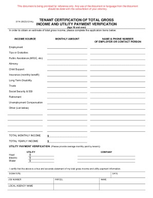 Tenant Certification of Total Gross Income and Utility Payment ...