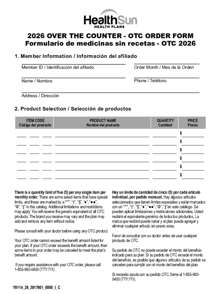 2026 OTC Order Form - Blank Fillable Template | Fill Out, Print ...