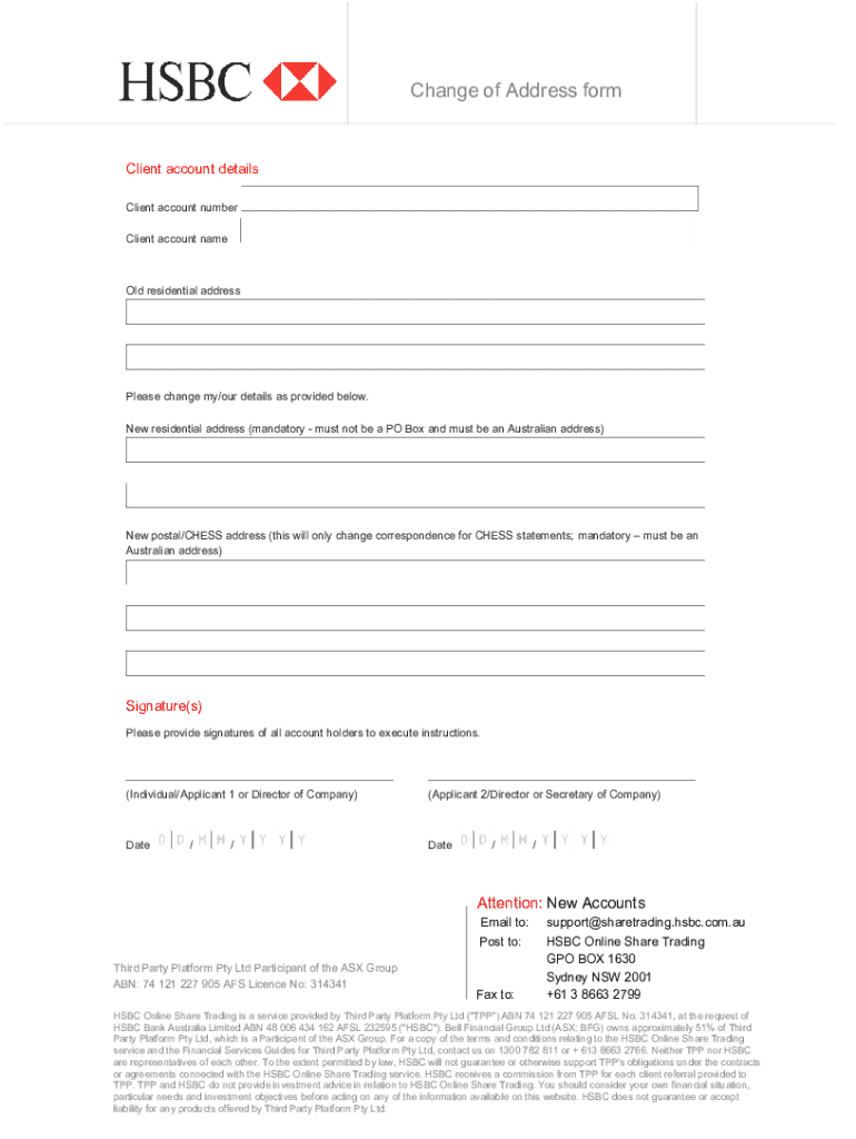 Change of Address Form - Blank Fillable Template | Fill Out, Print ...