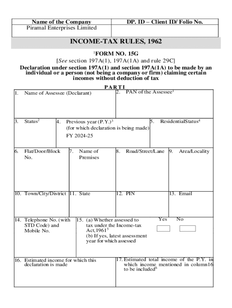 Fillable Online Form No. 15G - (See Section 197A (1), 197 (1A) and Rule ...