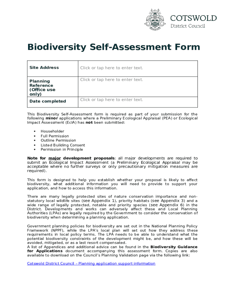 Biodiversity Self-Assessment Form - Blank Fillable Template | Fill Out ...