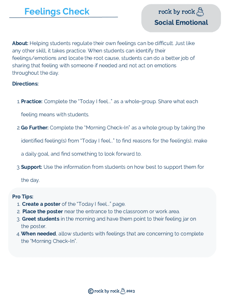 Feelings Check Social Emotional Form - Blank Fillable Template | Fill ...