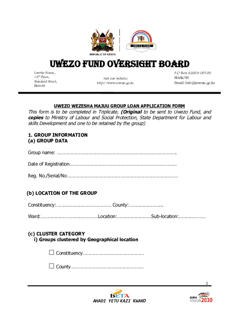 Uwezo Fund Group Loan Application Form - Blank Fillable Template | Fill ...