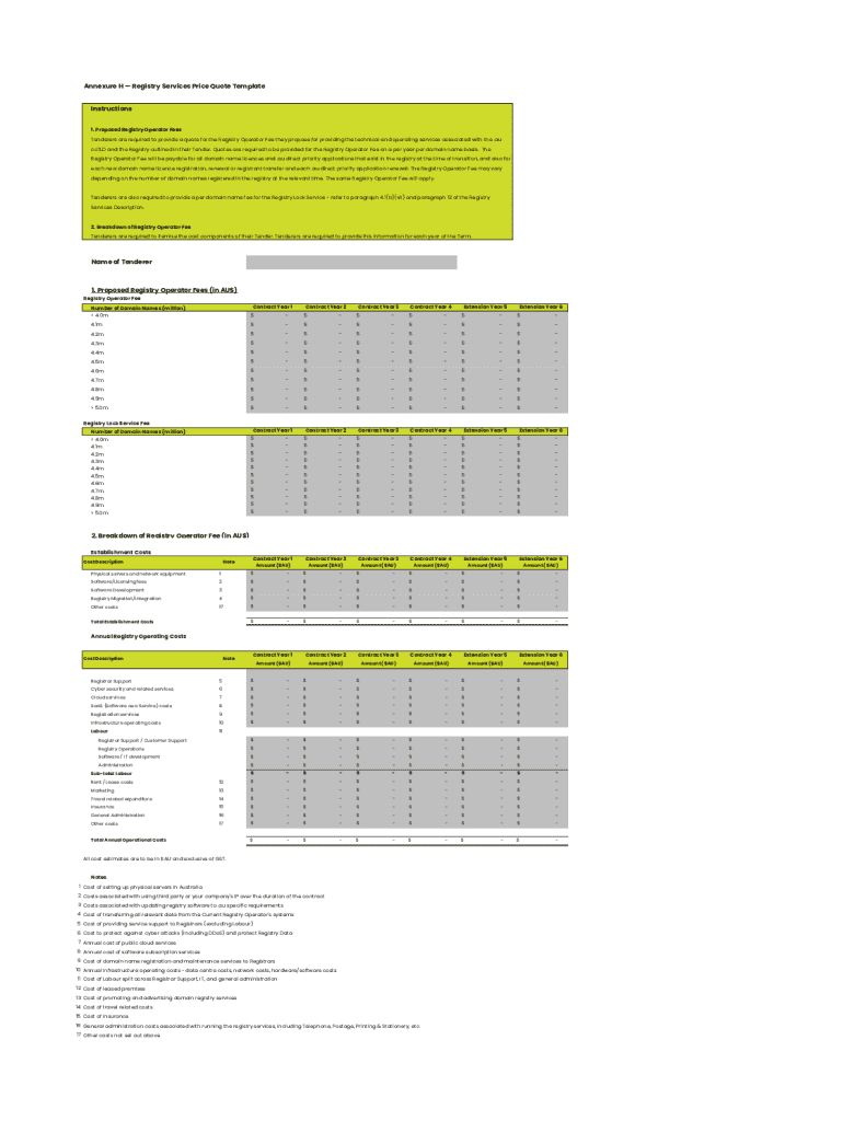 Fillable Online Registry Services Price Quote Template (Release version ...
