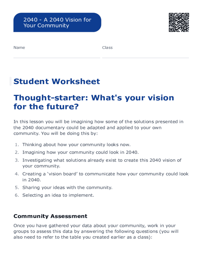 2040 Community Vision Worksheet - Blank Fillable Template | Fill Out ...