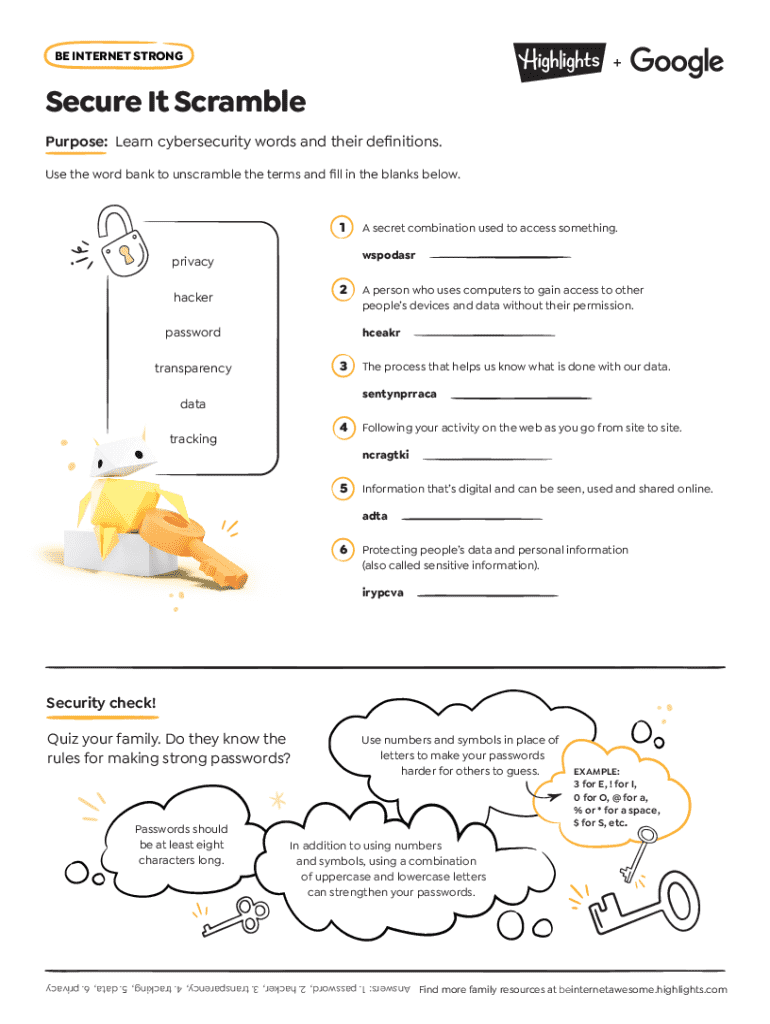 Cybersecurity Word Scramble Activity - Blank Fillable Template | Fill ...