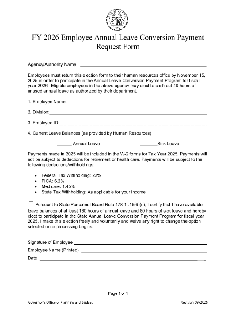 FY 2026 Employee Annual Leave Conversion Payment Request Form - Blank ...