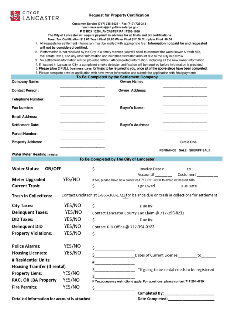Request for Property Certification - Blank Fillable Template | Fill Out ...