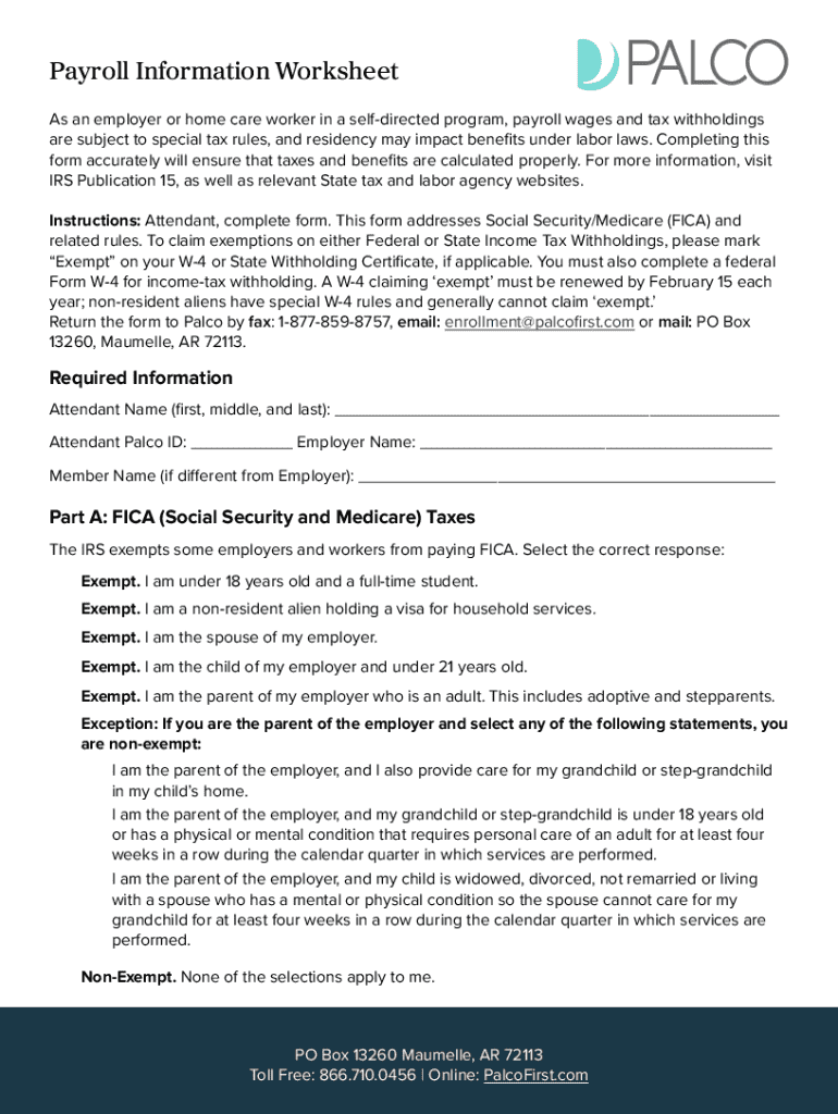 Payroll Information Worksheet - Blank Fillable Template | Fill Out ...
