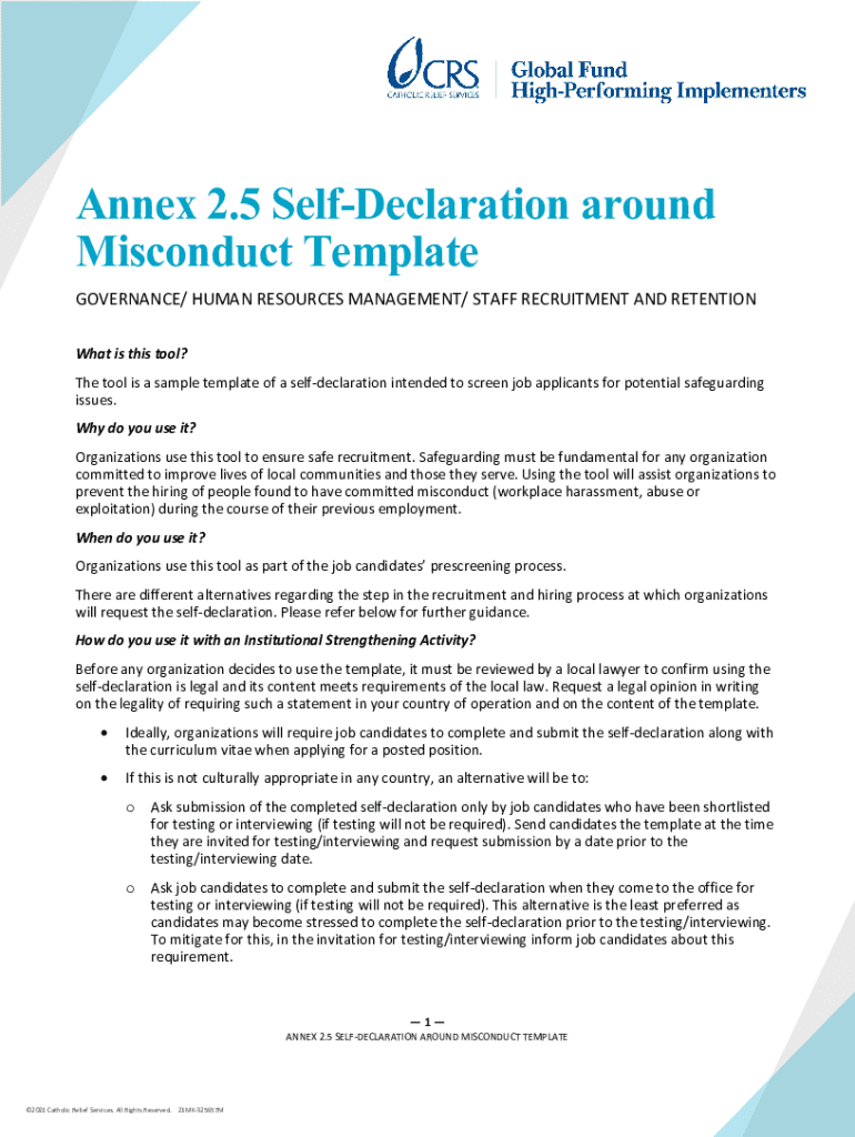 Fillable Online Annex 2.5 Self-Declaration around Misconduct Template Fax Email Print - pdfFiller