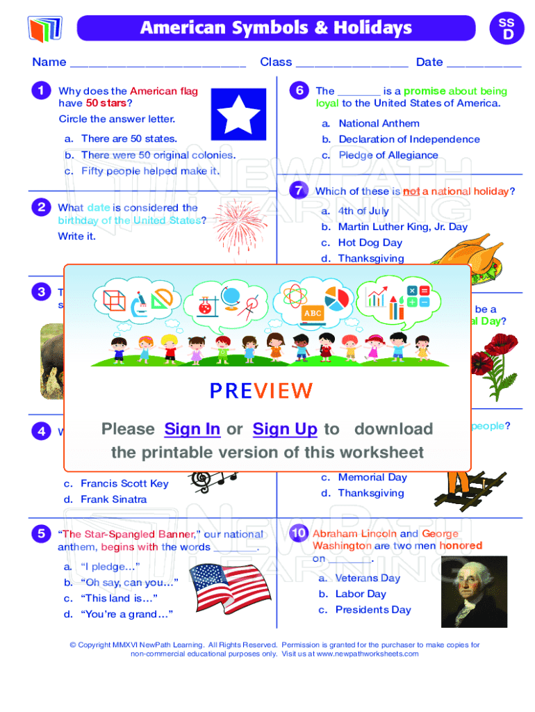 American Symbols & Holidays Worksheet - Blank Fillable Template | Fill ...