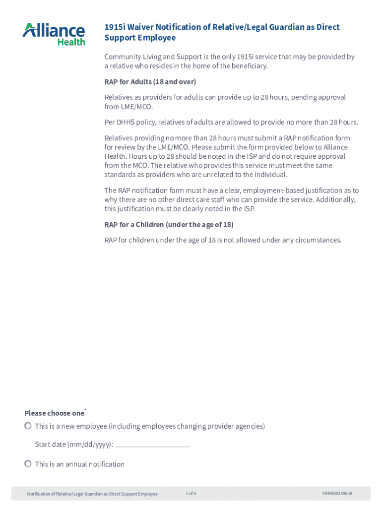 Relative Guardian Direct Support Employee Notification Form - Blank ...
