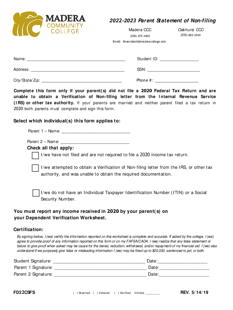 Madera Parent Statement of Non-filing - Fill Online, Printable ...