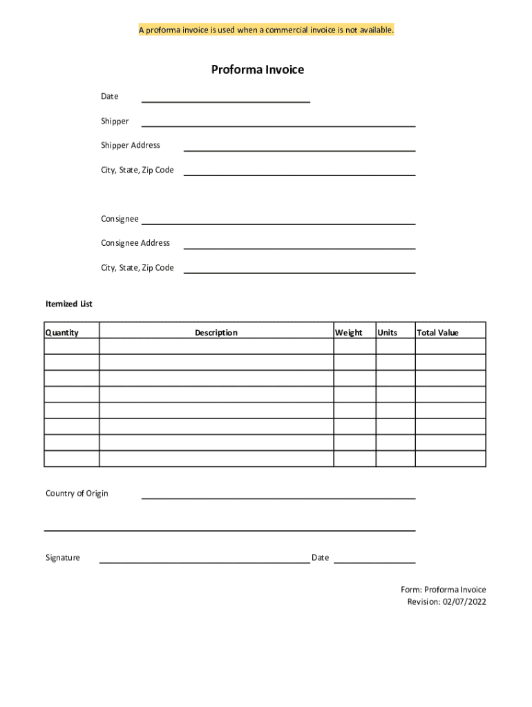 Proforma Invoice Template - Blank Fillable Template | Fill Out, Print ...