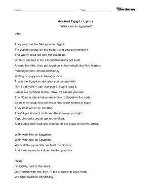 Ancient Egypt Song Lyrics - Blank Fillable Template | Fill Out, Print ...
