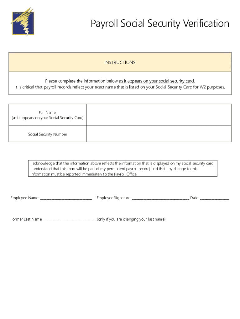 Payroll Social Security Verification Form - Blank Fillable Template ...