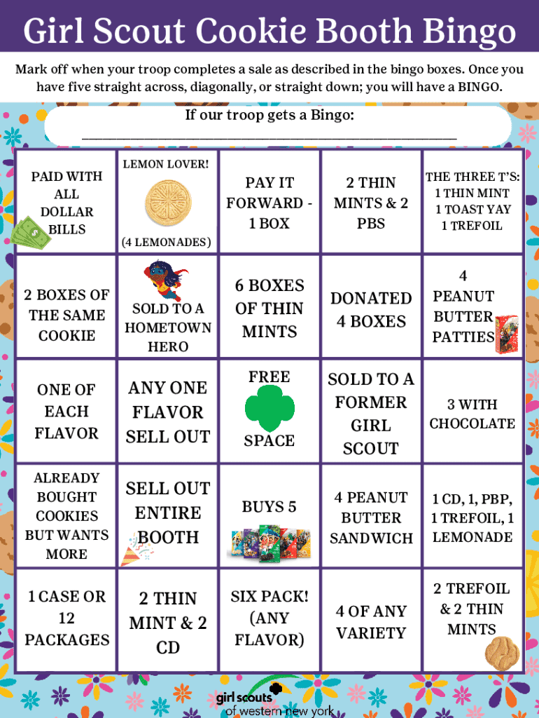 Girl Scout Cookie Booth Bingo - Blank Fillable Template | Fill Out ...