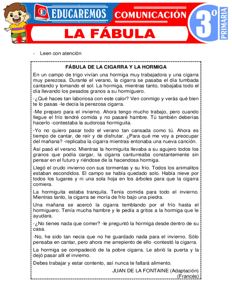 Fable of the Ant and the Grasshopper - Plantilla Rellenable en Blanco ...