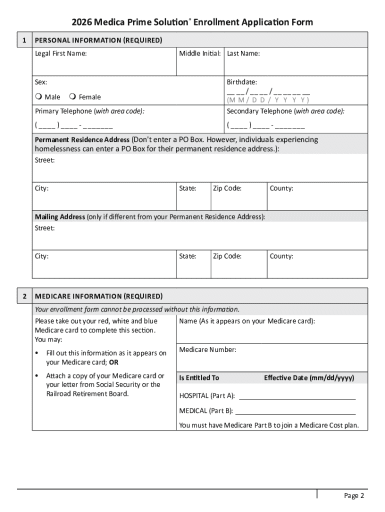 Wisconsin Medica Prime Solution Enrollment Application - Blank Fillable ...