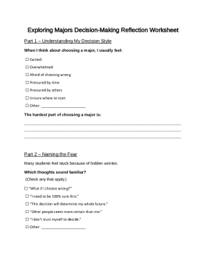 Exploring Majors Decision-Making Reflection Worksheet - Blank Fillable ...