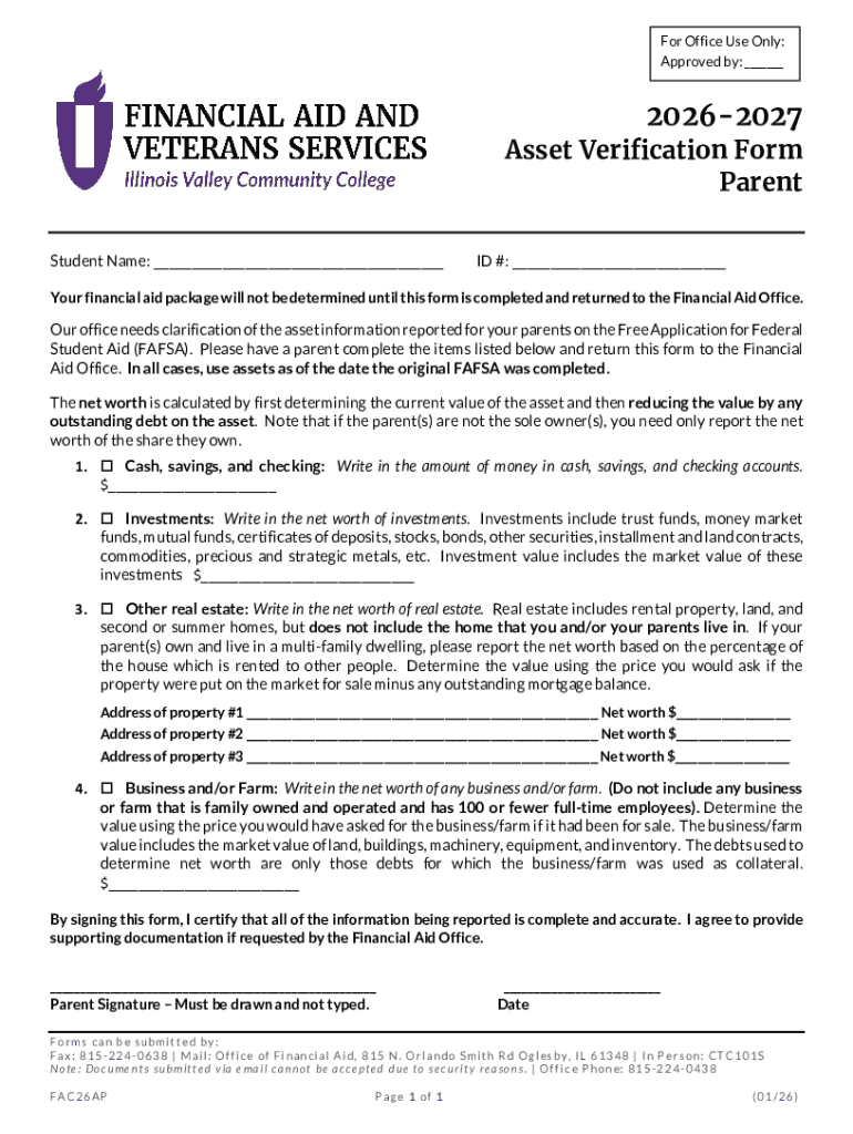 2026-2027 Asset Verification Form - Blank Fillable Template | Fill Out ...