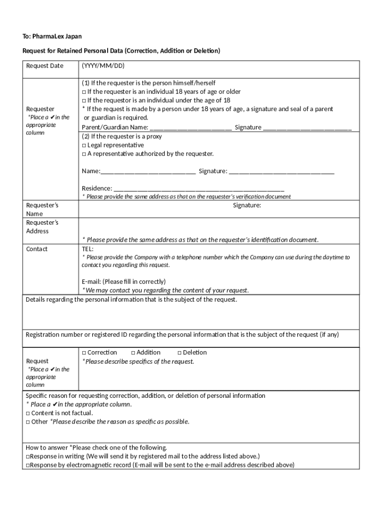 Request for Retained Personal Data Correction - Blank Fillable Template ...