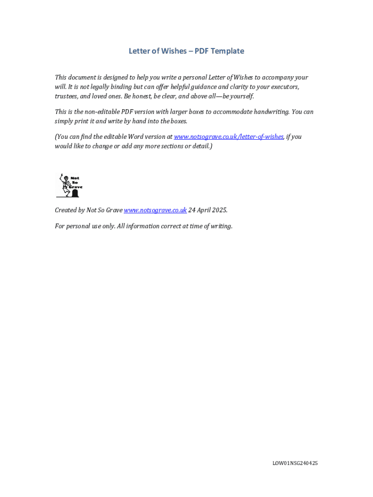 Letter of Wishes Template - Blank Fillable Template | Fill Out, Print ...