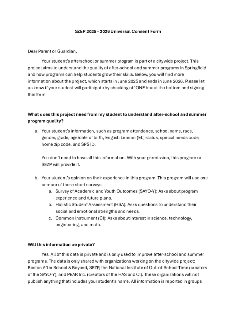 SZEP 2025-2026 Universal Consent Form - Blank Fillable Template | Fill ...