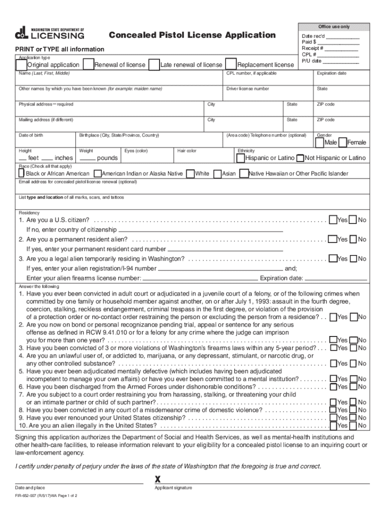Concealed Pistol License Application - Blank Fillable Template | Fill ...