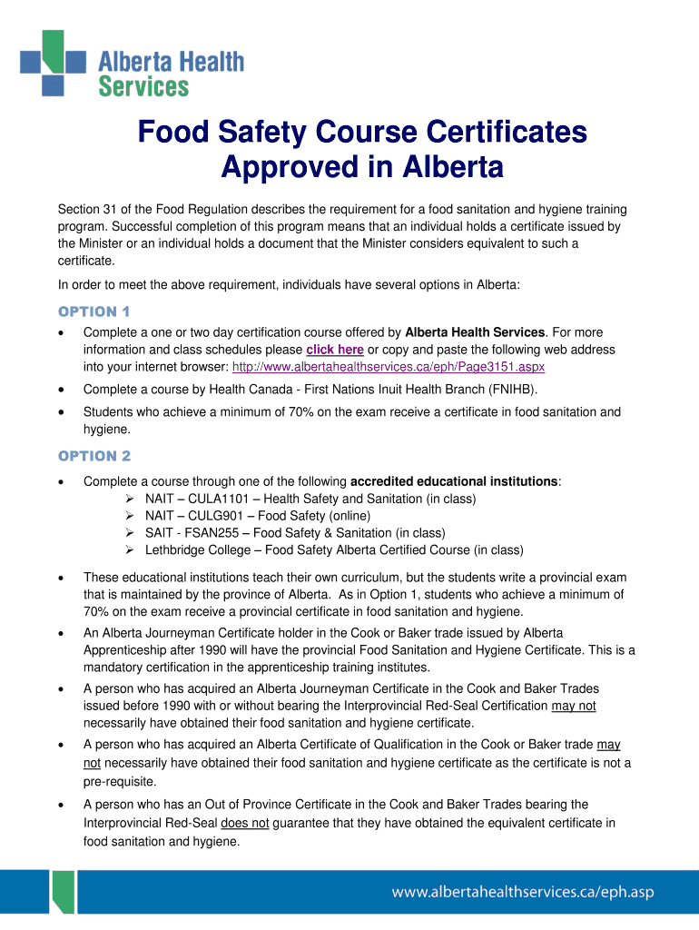 Fillable Online Food Safety Course Certificates Fax Email Print - pdfFiller