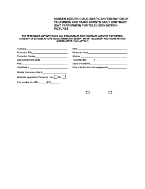 Fillable Online Day Performer Contract - sag-aftra Fax Email Print - pdfFiller
