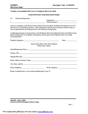 Fillable Online Transfer of Accumulated Sick Leave To Employee Sick ...