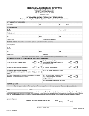 Fillable Online sos ne Initial Application for Notary Commission ...