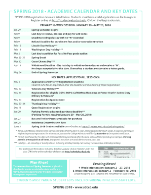 Fillable Online SPRING 2018 ACADEMIC CALENDAR AND KEY DATES Fax Email ...