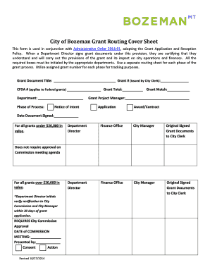 Fillable Online City of Bozeman Grant Routing Cover Sheet Fax Email ...