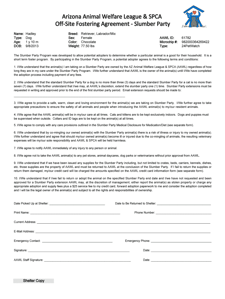 Fillable Online aspcapro Arizona Animal Welfare League & SPCA Off-Site ...