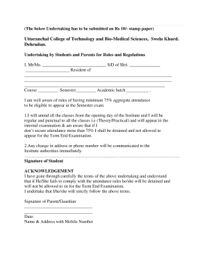 Fillable Online Download Undertaking by Students and Parents for Rules ...