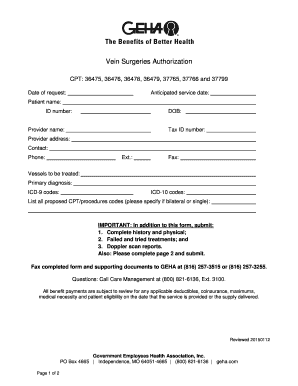 Fillable Online Vein Surgeries Authorization form - GEHA Fax Email ...